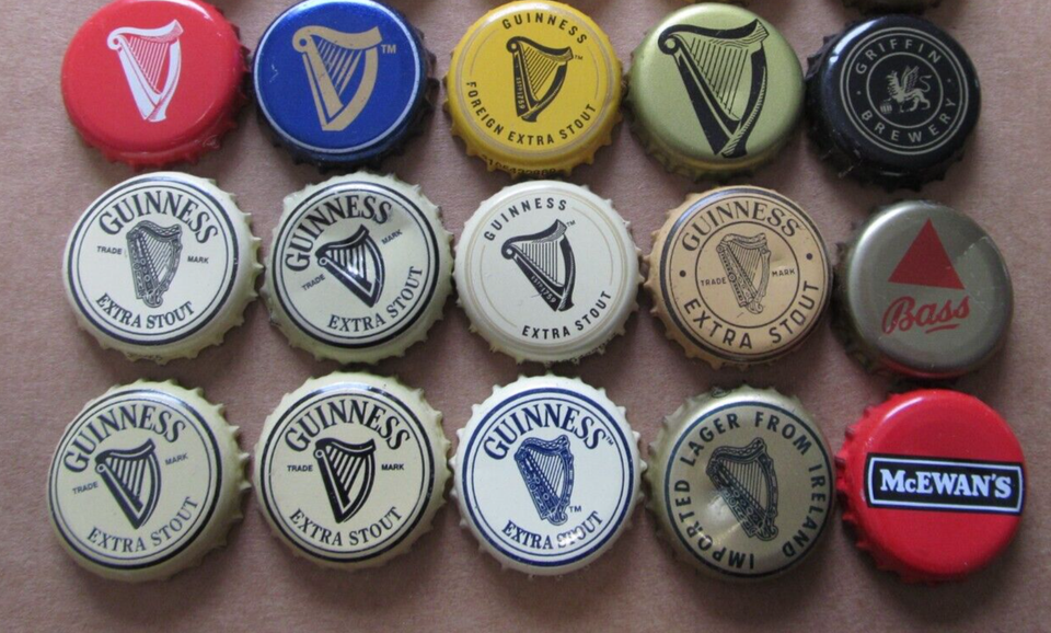25 DIF IRELAND IRISH UK THEMED BEER CAPS GUINNESS HARP BASS SMITHWICKS ...