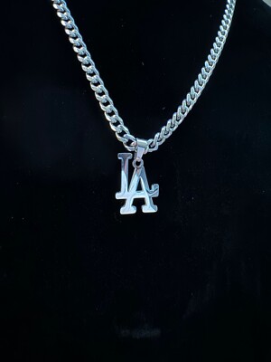 LA Dodgers Necklace - 5mm Cuban 22" Chain - Silver Plated - Los Angeles ...