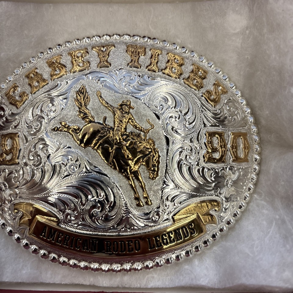 Original 1990 CASEY TIBBS Rodeo Trophy Belt Buckle GIST Silversmiths w ...