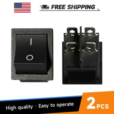 2X Black On/Off Rocker Switch 250V AC 16 AMP 125V 20A DPST 4 lug legs ...