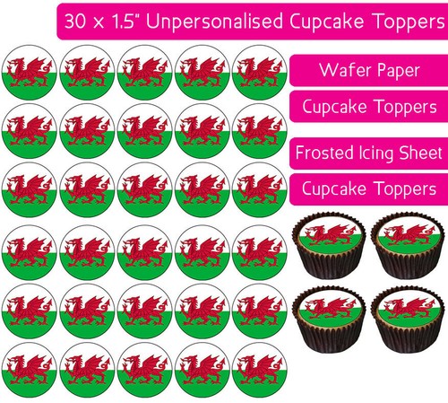 Welsh Wales Flag Cupcake Toppers Edible Icing Wafer Decor Bday Party ...