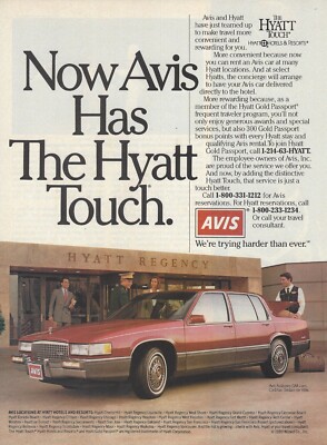 1989 Hyatt Hotel Resort Avis GM Cadillac de Ville vintage Print Ad ...