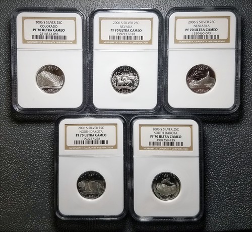 2006-S SILVER PROOF State Quarter Set of 5 Coins NGC PF70 UC ND, SD, CO, NV, NE | eBay