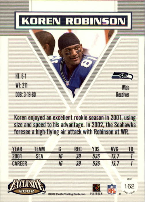 2002 Pacific Exclusive #162 Koren Robinson | eBay