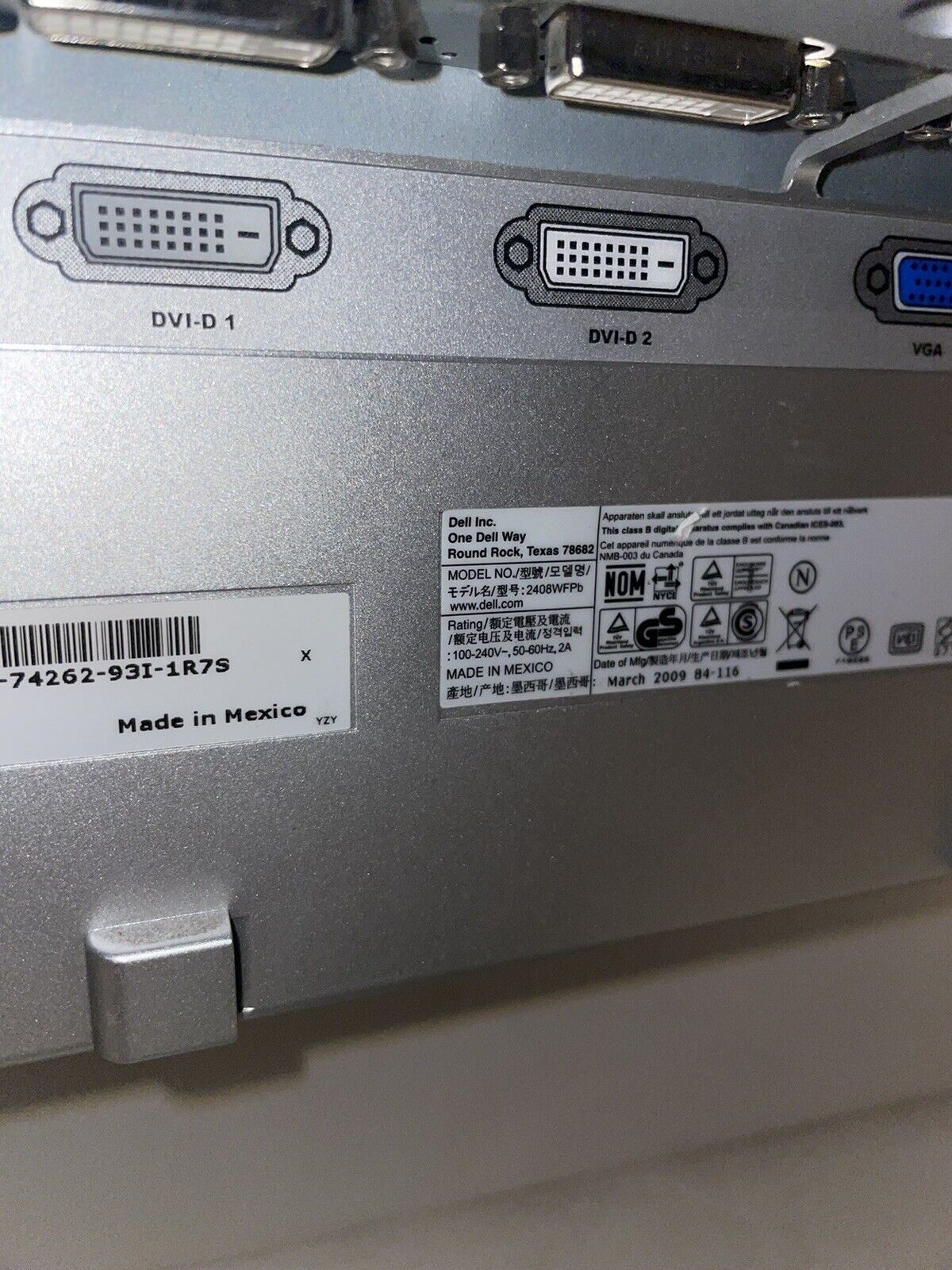 Dell Ultrasharp 2408WFPb 24" 1980x1200 VGA HDMI DP W/ POWER CORD & VGA ...