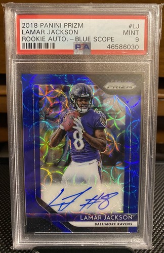 2018 PANINI PRIZM LAMAR JACKSON BLUE SCOPE AUTO ROOKIE RC JERSEY # 8/15 ...