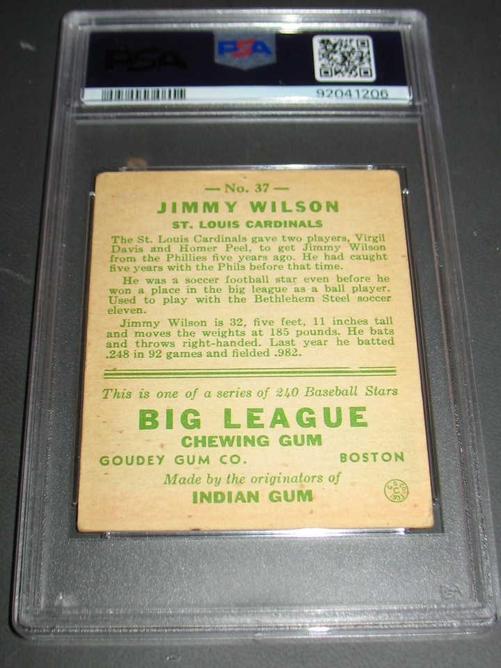 1933 GOUDEY #37 JIMMY WILSON PSA Poor 1 ~ ST LOUIS CARDINALS ~Looks ...