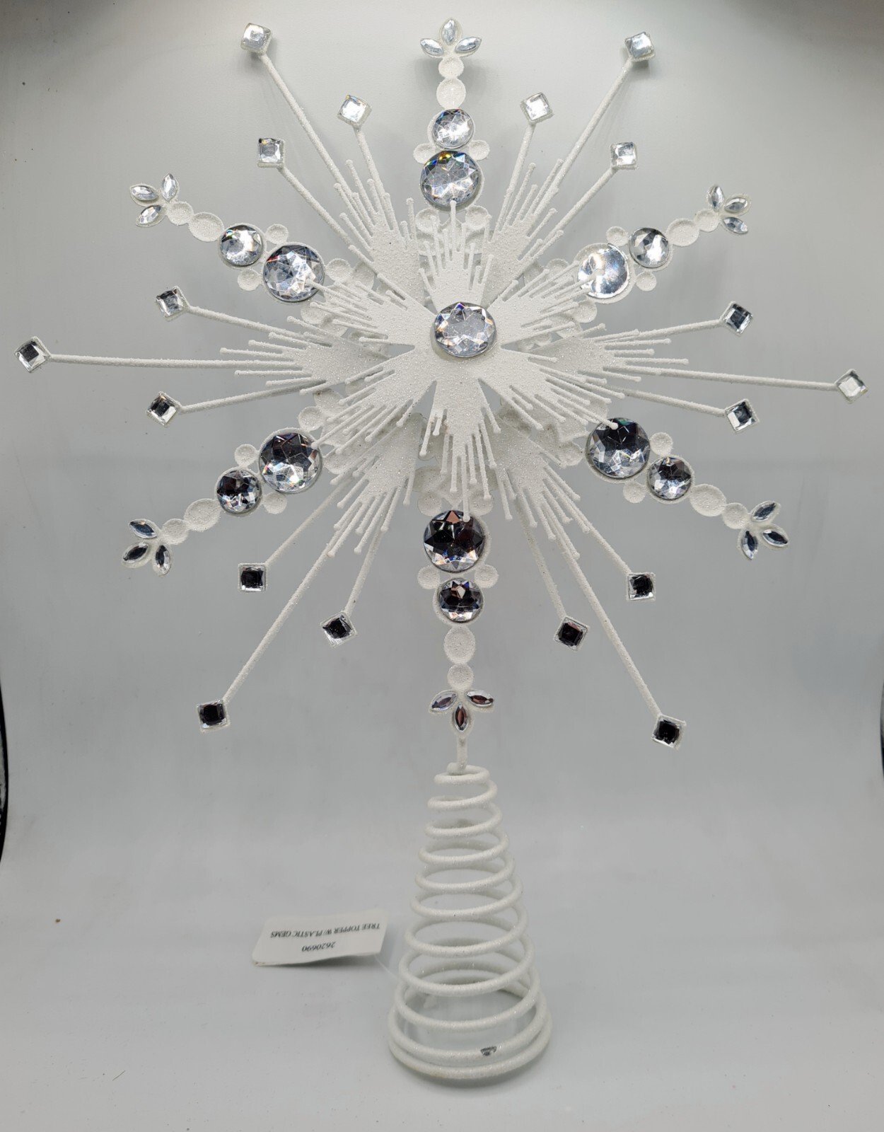 White Wire Jeweled 8 Point Smowflake Tree Topper Large Christmas ...