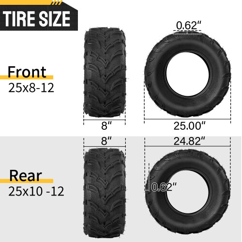 Full Set ATV Tires 25x8-12 25x8x12 Front & 25x10-12 25x10x12 Rear 6PR ...