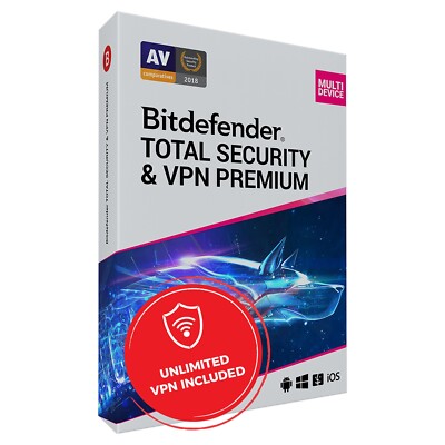 Bitdefender Total Security & Unlimited VPN 10 PC Devices 1 Year (CODE ...