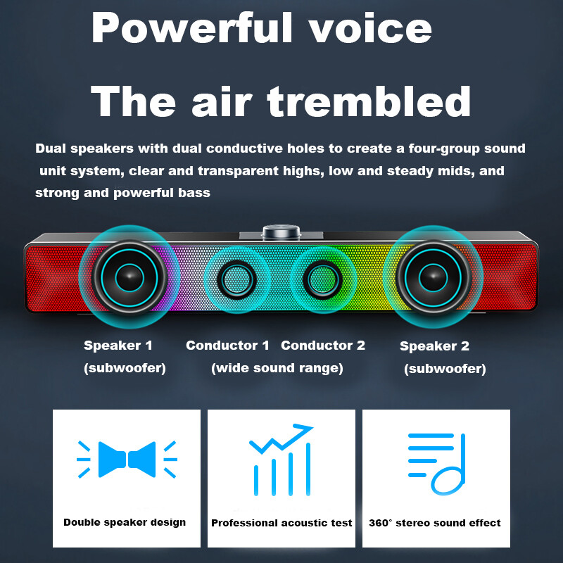 USB Bluetooth Computer Speaker Bar Surround Sound Box LED For PC Laptop ...