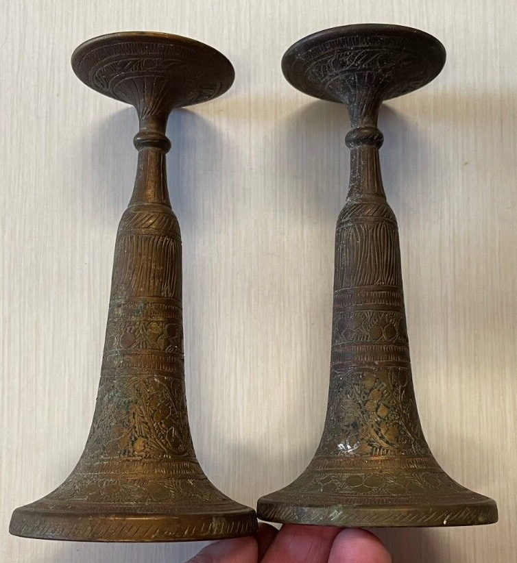 2 Antique Masonic Freemasonry? Brass? Ornate Ceremonial Candle Holders ...