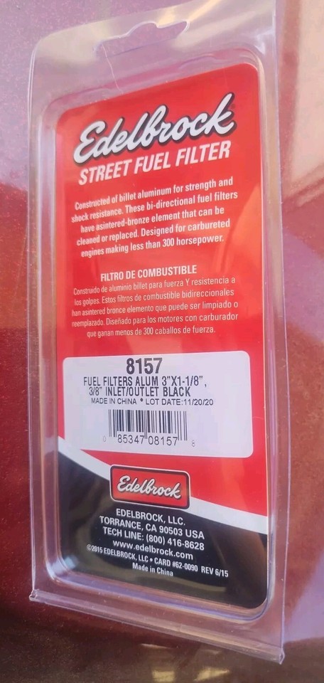 Edelbrock Street Aluminum Fuel Filter 3” 3/8" Inlet Outlet 8157 Race ...