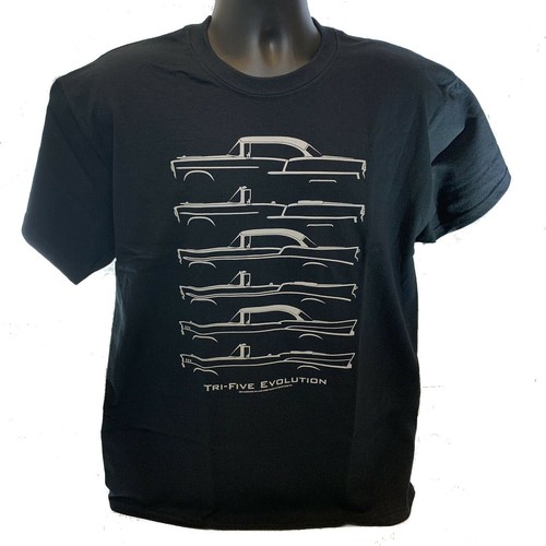 Chevrolet T-Shirt - Black w/ Gray Tri-5 Models 1955-57 Bel Air 210 / ...