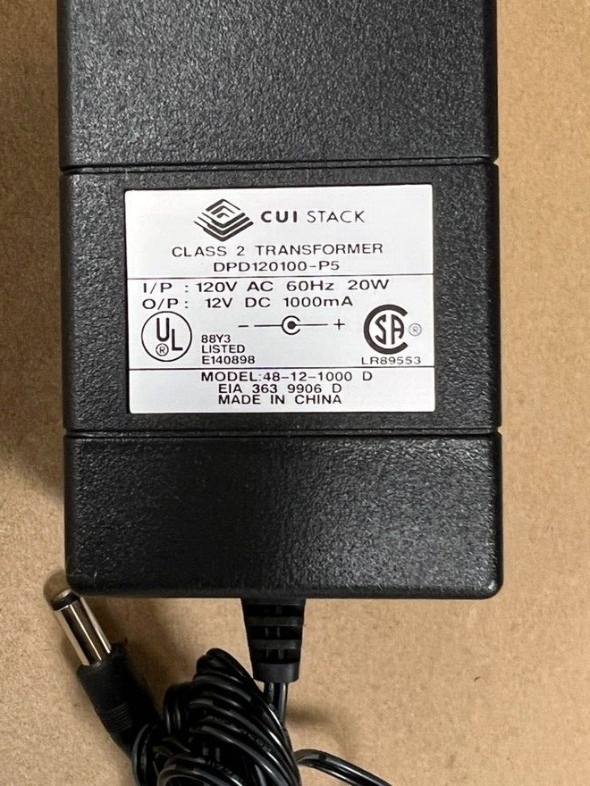 CUI Inc 48-12-1000D P/N DPD120100-P5-SZ-R 12V 1000mA 20W Power A/C ...