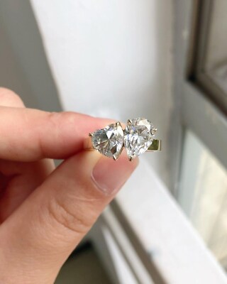 Broad Band Toi Et Moi Two Stone Sterling Silver Heart & Pear Cut ...