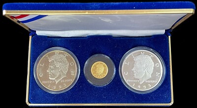 1993 (1/10oz) GOLD & SILVER PRESIDENT BILL CLINTON INAUGURAL PROOF 3 ...