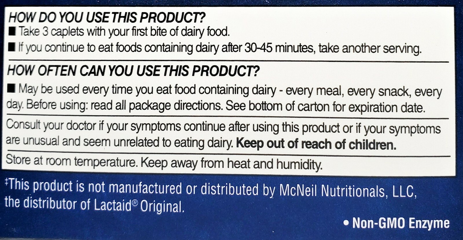 Major Dairy Aid Lactase Enzyme 60 Caplets (Generic Lactaid) -2 Pack ...
