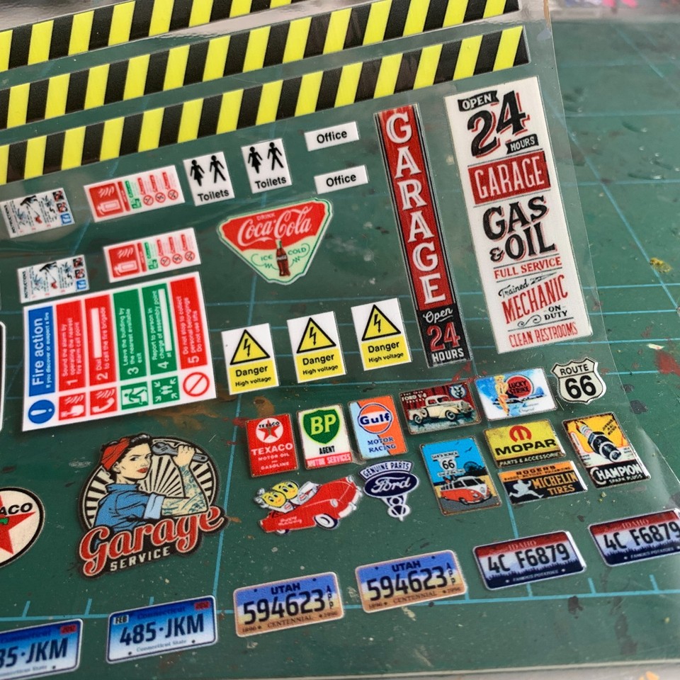 1/18 Scale Garage Diorama Stickers Set – 121 Decals Signs Workshop ...