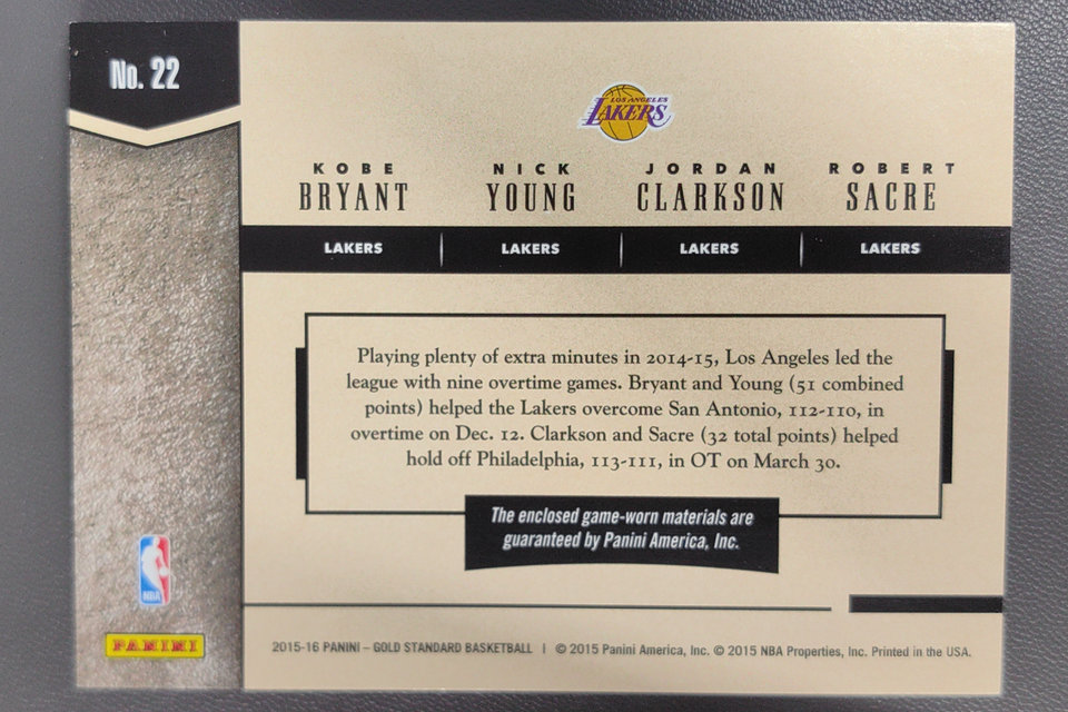 2015 Gold Standard Kobe Bryant Nick Young Clarkson Sacre Golden Quads ...