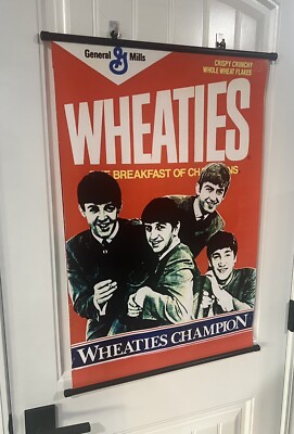 RARE The Beatles WHEATIES Advertisement Scroll Banner 20x30 Vintage ...