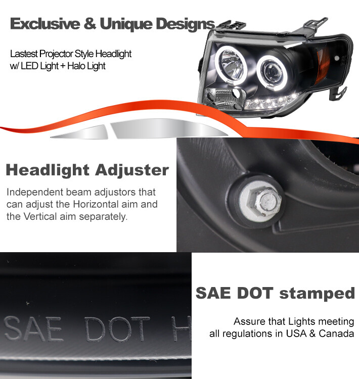 For 08-12 Ford Escape LED Halo Projector Headlights Lamps Black Left ...