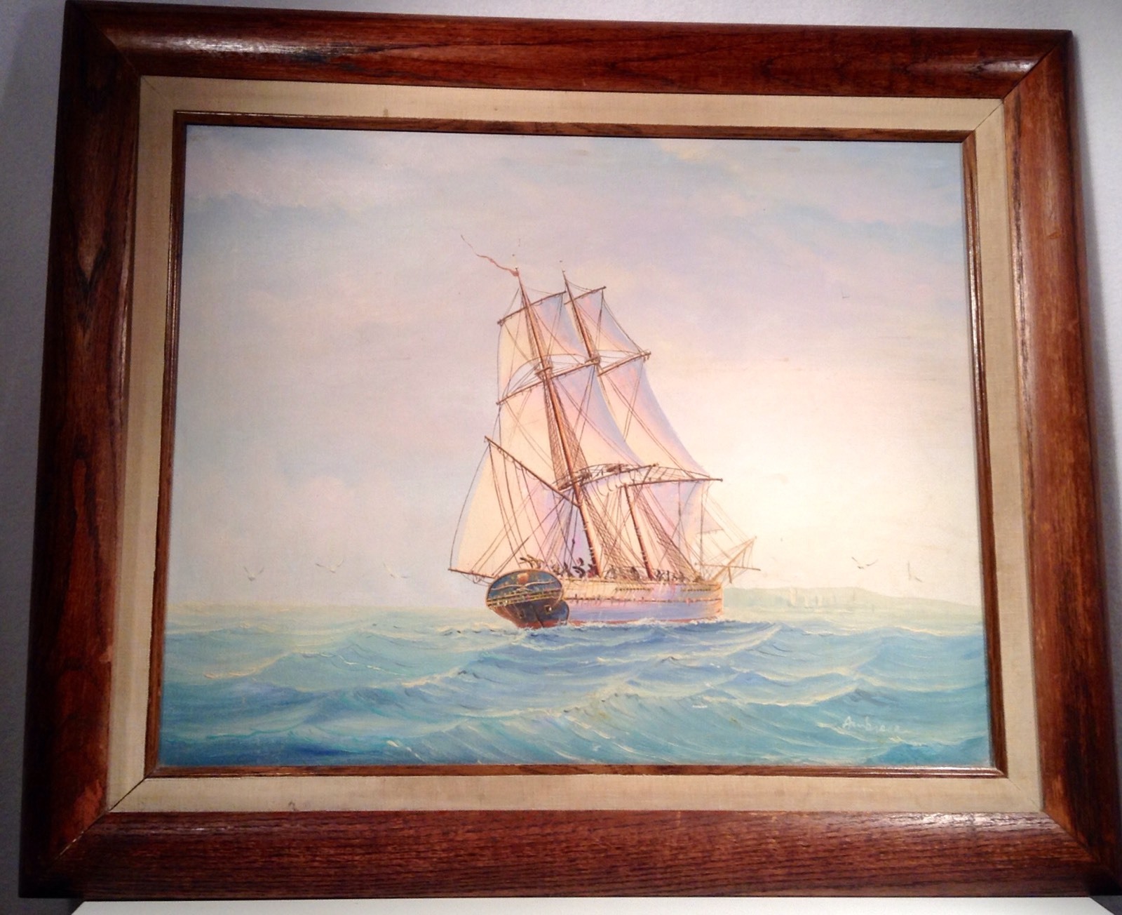Ambrose Oil Painting Clipper Ship at Sea Framed Art and Signed 16" x 20 ...