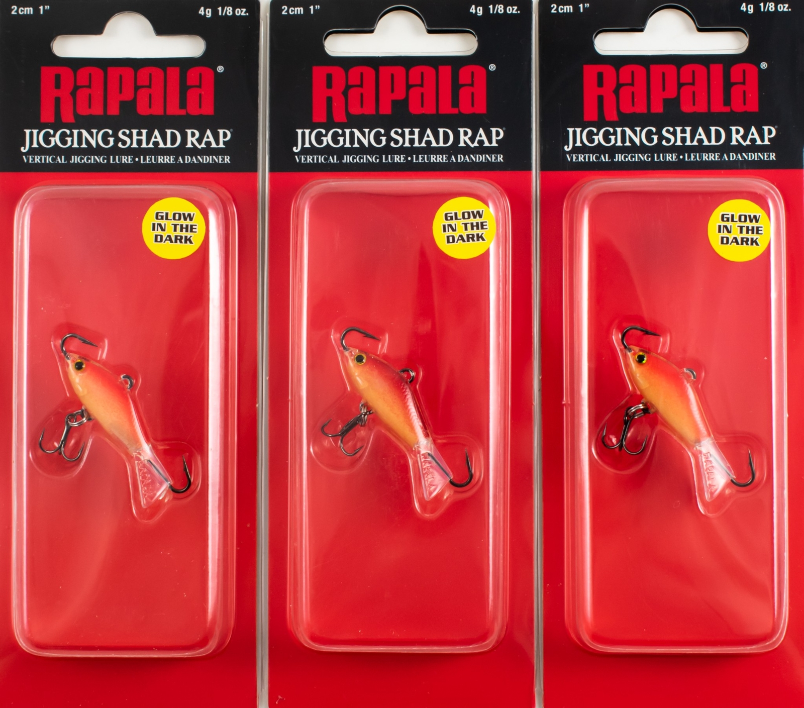 (LOT OF 3) RAPALA JIGGING SHAD RAP 1" 1/8OZ WSR02GR GLOW RED CR3287 | eBay