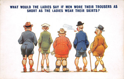 POSTCARD COMIC LADIES SAY MEN WORE THIER TROUSERS SHORT SKIRTS | eBay