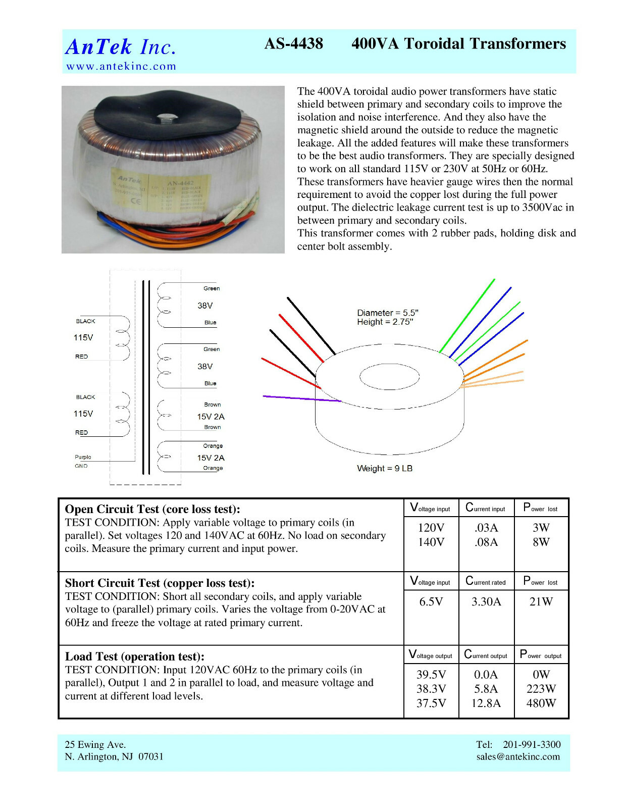 DIY HiFi Toroidal Power Transformer 400VA 38V x2 + 15V +15V p/n AS-4438 ...