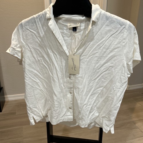 Universal Thread Shirt Womens XL Cream Button Up Crop Top Short Sleeve ...