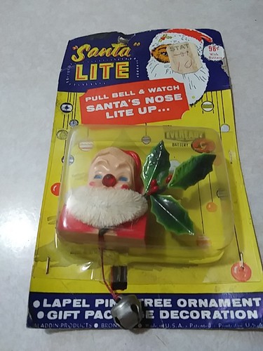 Vintage 1950s- 1960s Santa Lite Light Up Nose Lapel Pin Tree Ornament ...