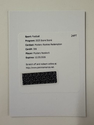 2025 Panini Score Mystery Rookie Redemption Mystery Rookie 6 SSP Card ...