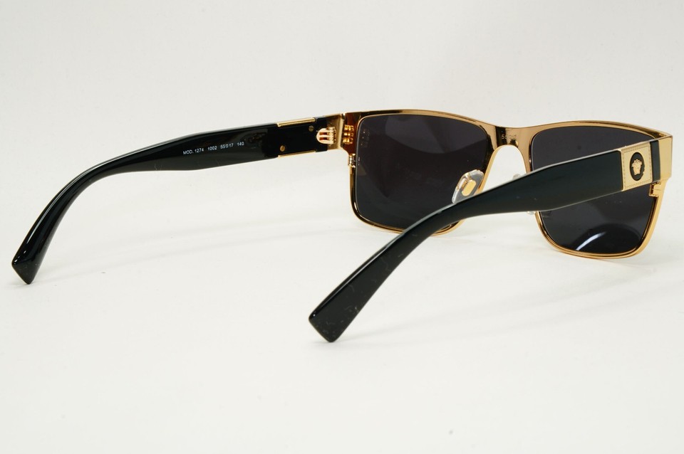 Versace Sunglasses Gold Black Glossy Square Medusa MOD VE 1274 1002 ...