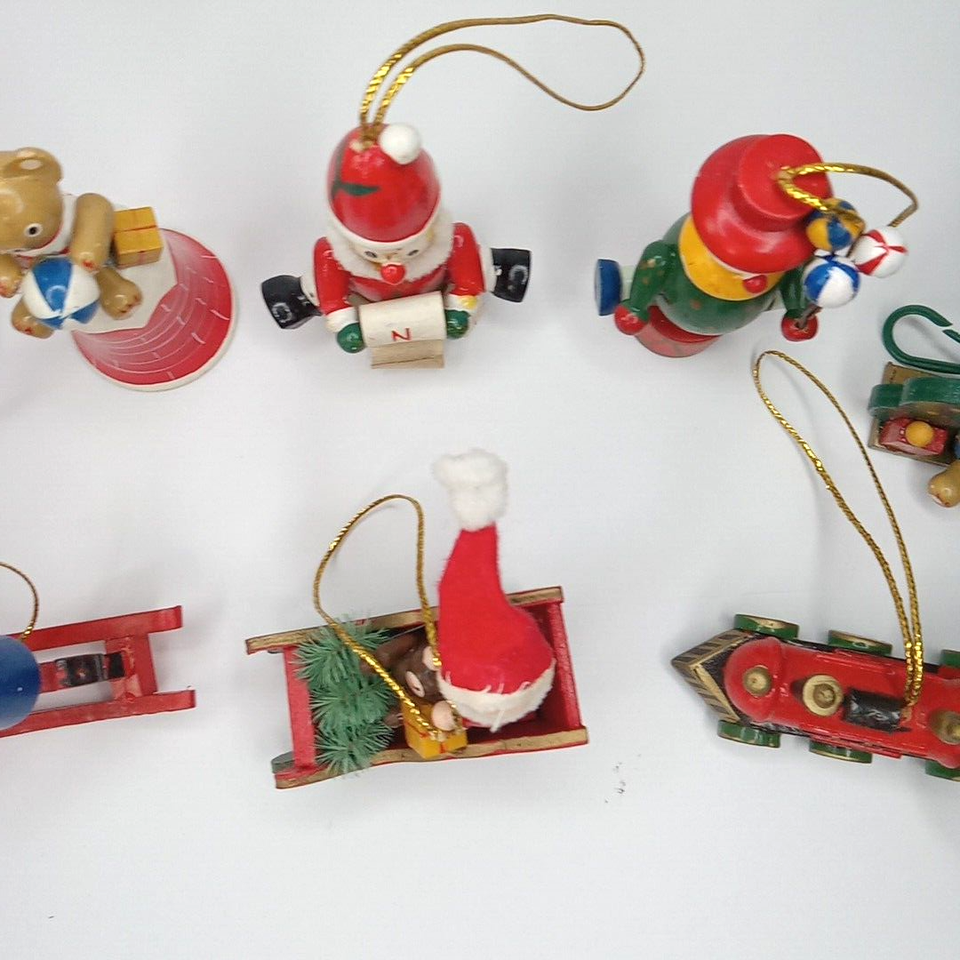 Vintage Wood Christmas Ornaments Set of 8 Hand-Painted Santa Tree ...