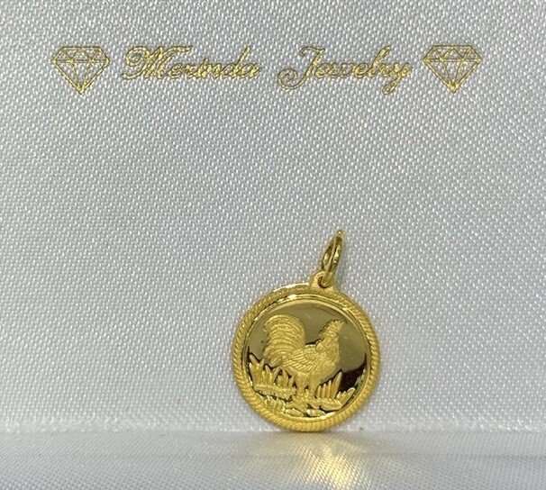 Zodiac Sign 24K Solid Gold Roster Animal Round Shape Charm/ Pendant, 2. ...