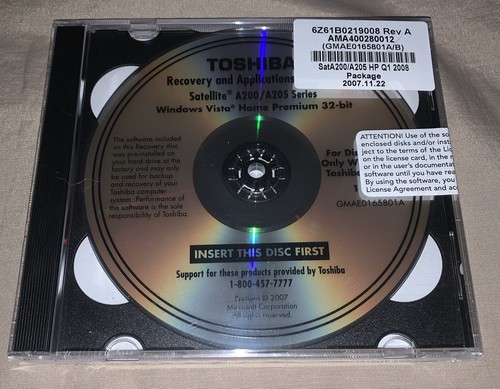 Toshiba Recovery and Applications Drivers DVD Satellite A200 / A205 REV ...