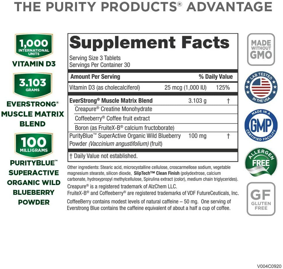 EverStrong Blue Purity Products Muscle Matrix Blend Strength Builder 90 ...