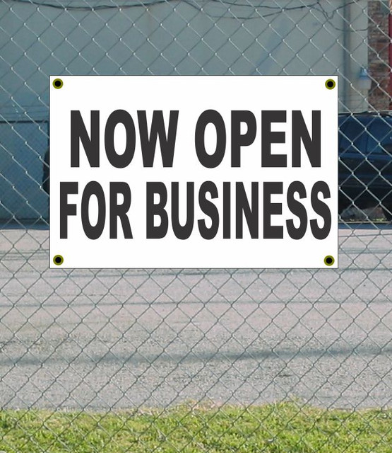 2x3 NOW OPEN FOR BUSINESS Black & White Banner Sign Discount Size ...