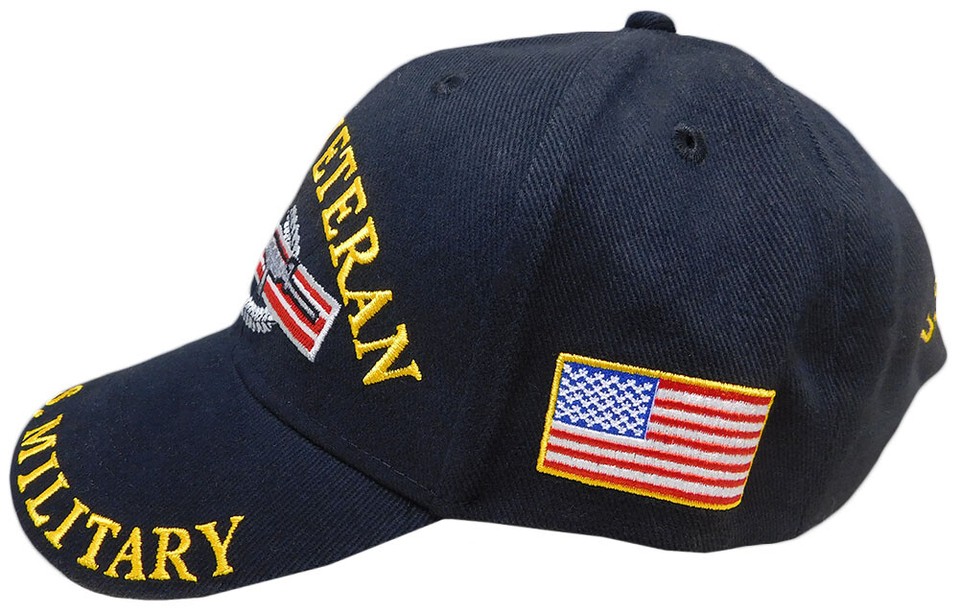Combat Veteran U.S. Military USA Flag Gun Ribbon Black Embroidered Cap ...