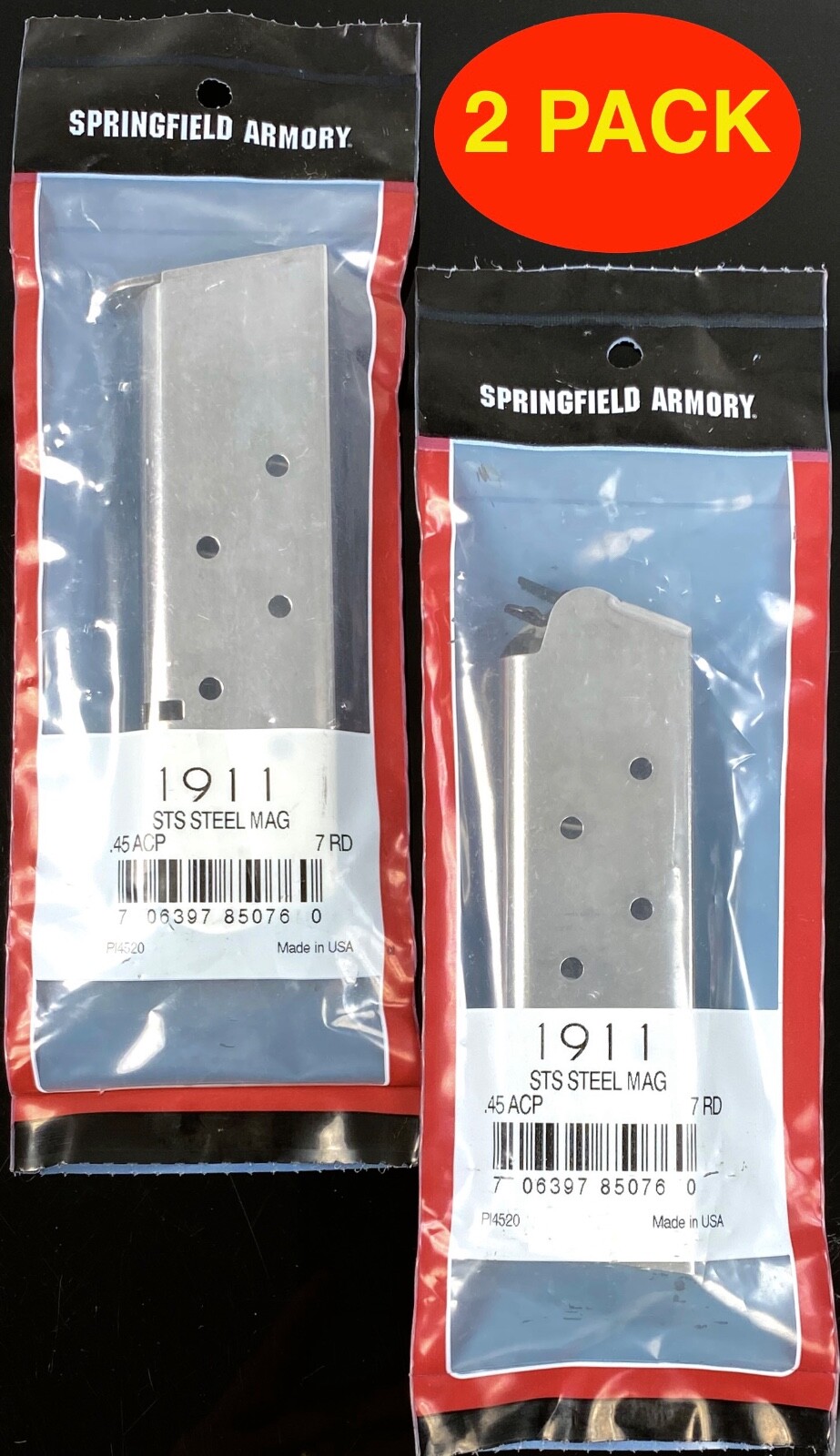 Springfield Armory 1911 45 ACP 7 rd Stainless Steel Magazine **2 PACK ...