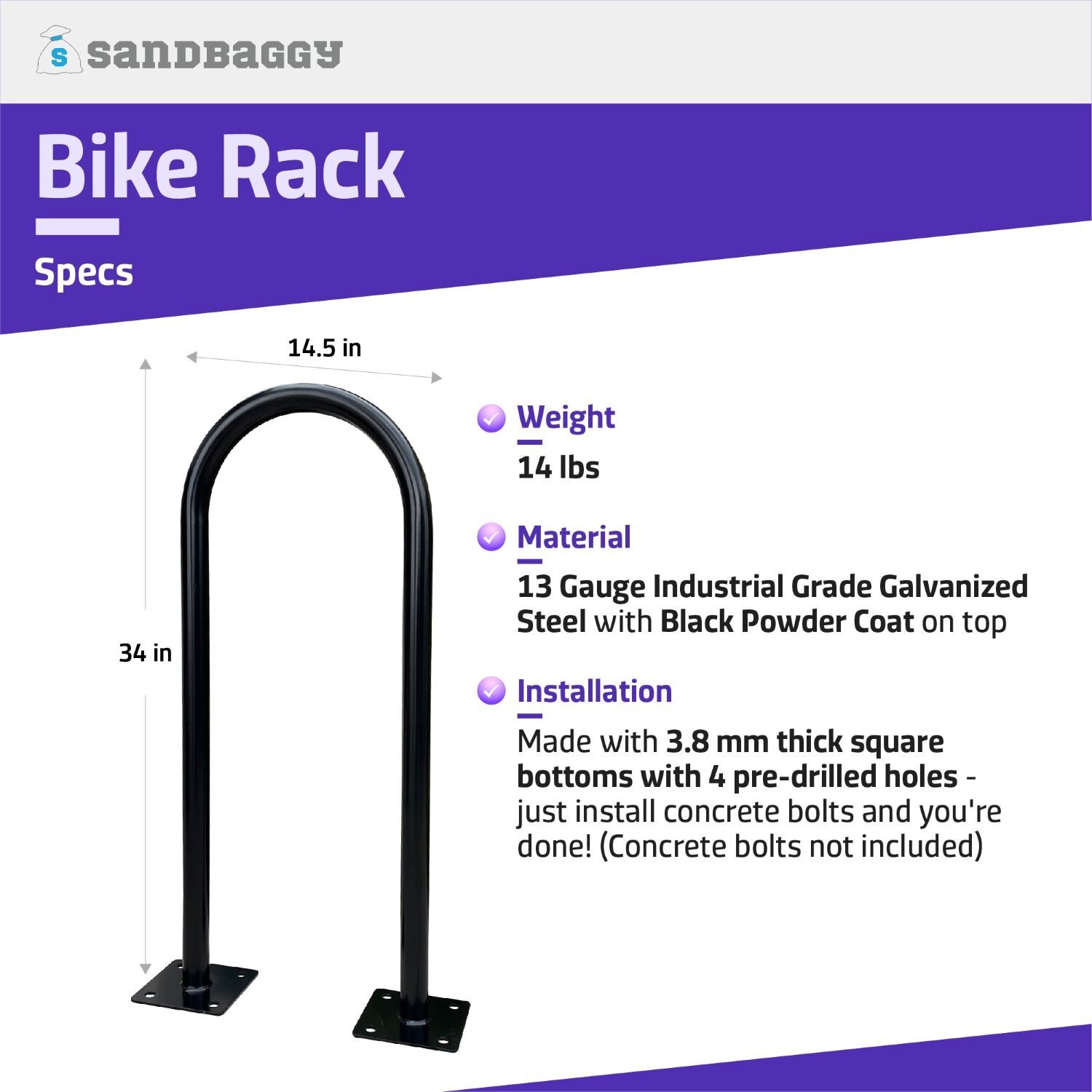 Sandbaggy In Ground Bike Rack | U Shaped, Commercial, Outdoor, 1 Loop ...