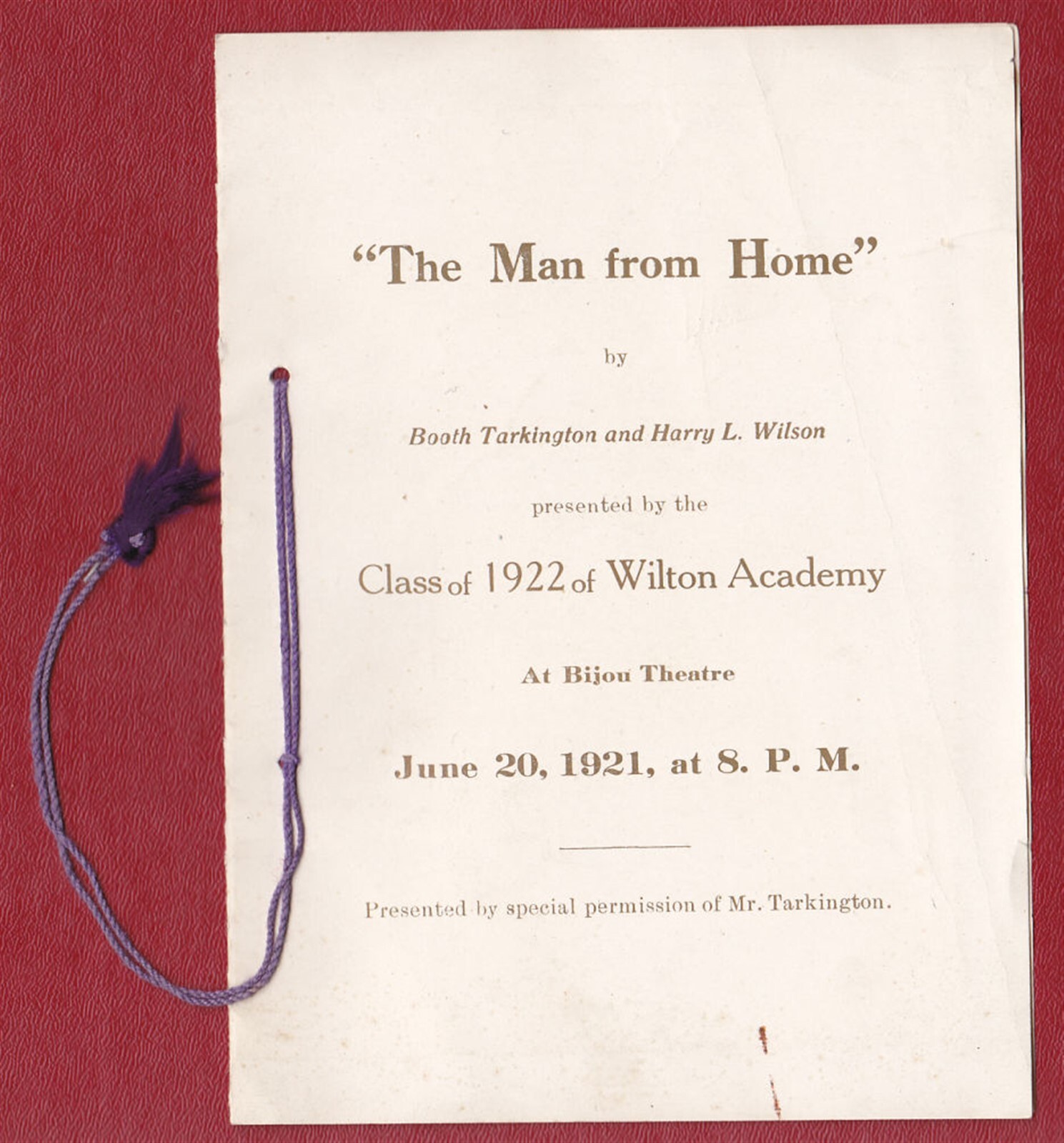 Wilton Academy, Maine 1922 Class Presents "Man From Home" Booth ...