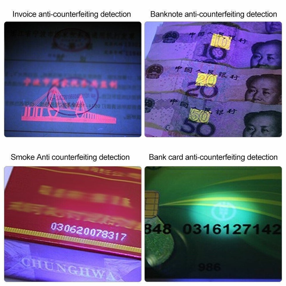 2x Mini LED UV Light Keyring Torch Forged Bank Note Fake Money Detector ...