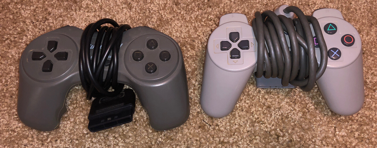 Sony Playstation 1 Original Gray Controller And Dark Gray Superpad ...