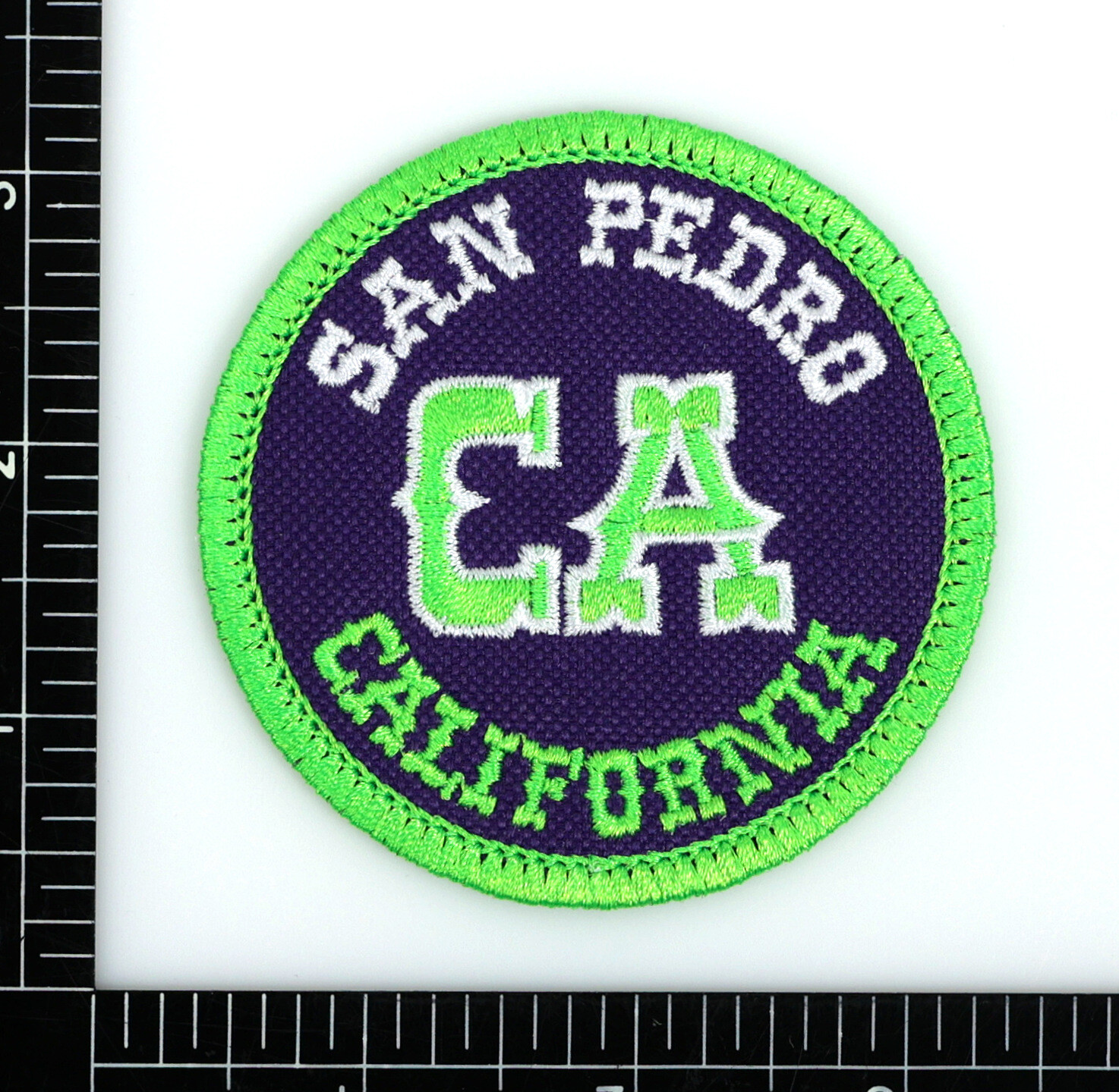 San Pedro California Embroidered Patch Purple/Neon Green Iron-On Sew-On ...