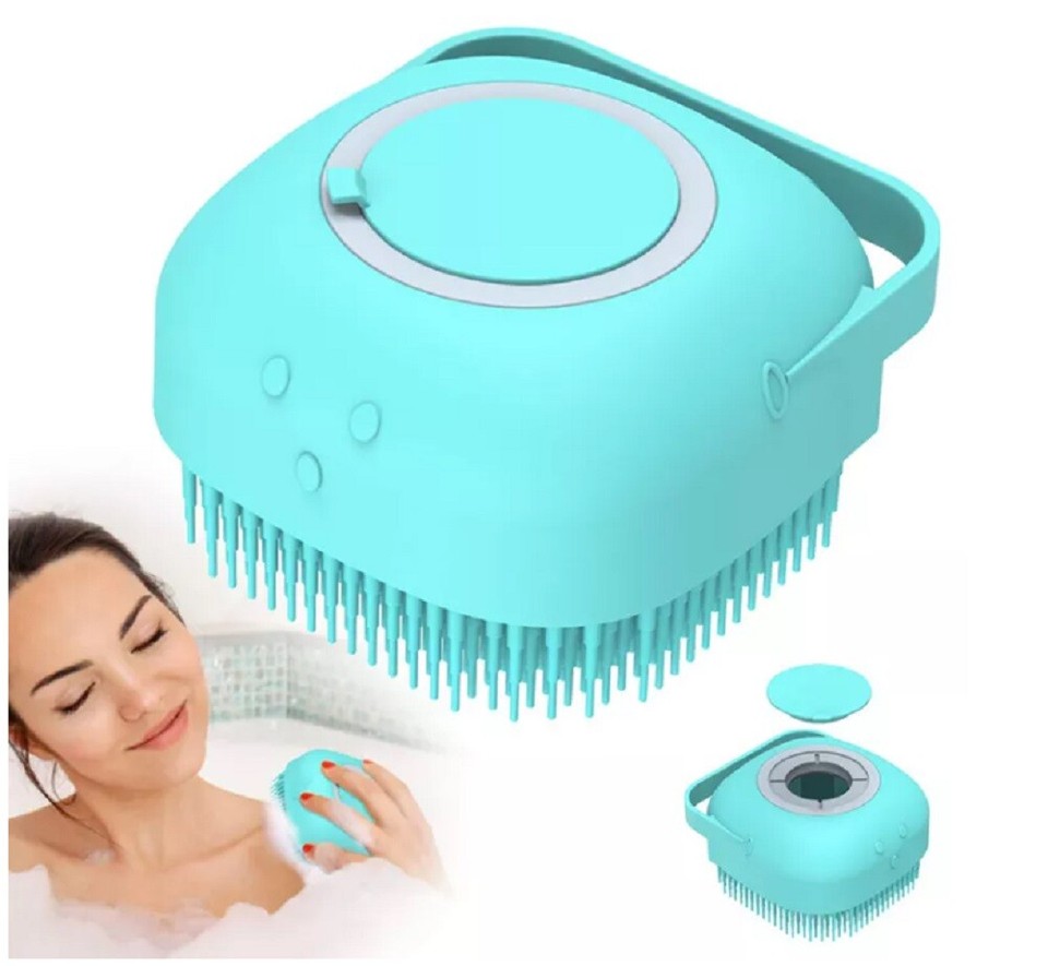 Silicone Bath Brush w/ Soap Dispenser Handheld Body Scrubber ...