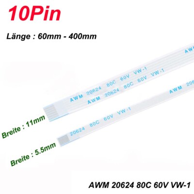 10Pin Flachbandkabel Teilung 0.5/1mm FFC Flatkabel Drähte AWM 20624 80C ...
