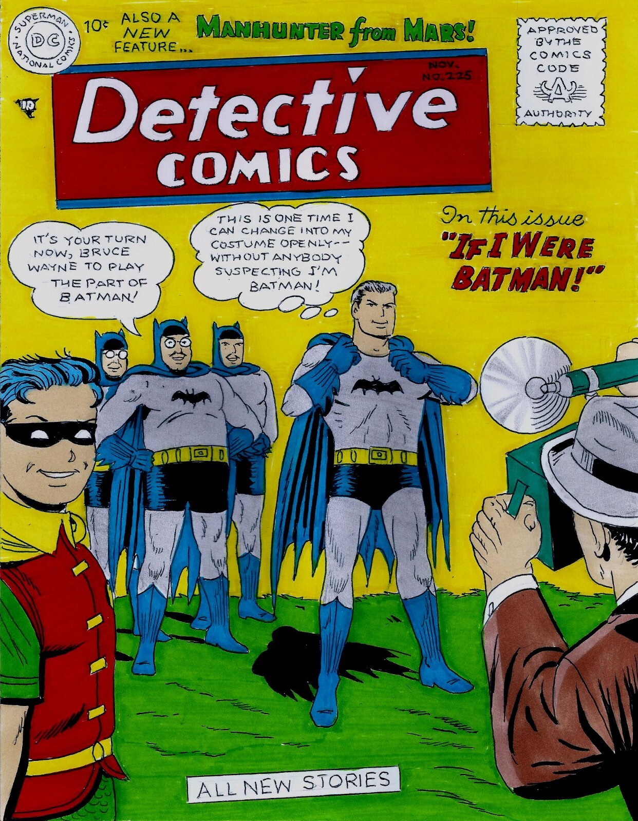 DETECTIVE COMICS # 225 COVER RECREATION 1ST MARTIAN MANHUNTER ORIGINAL ...