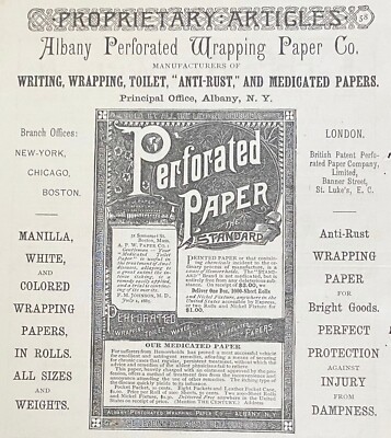 1887ALBANY PERFORATED WRAPPING PAPER Medicated Hemorrhoid Toilet Tissue ...